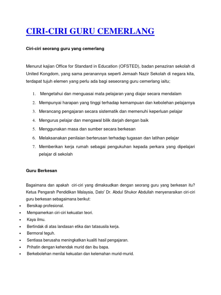 Ciri - Ciri Guru Cemerlang | PDF