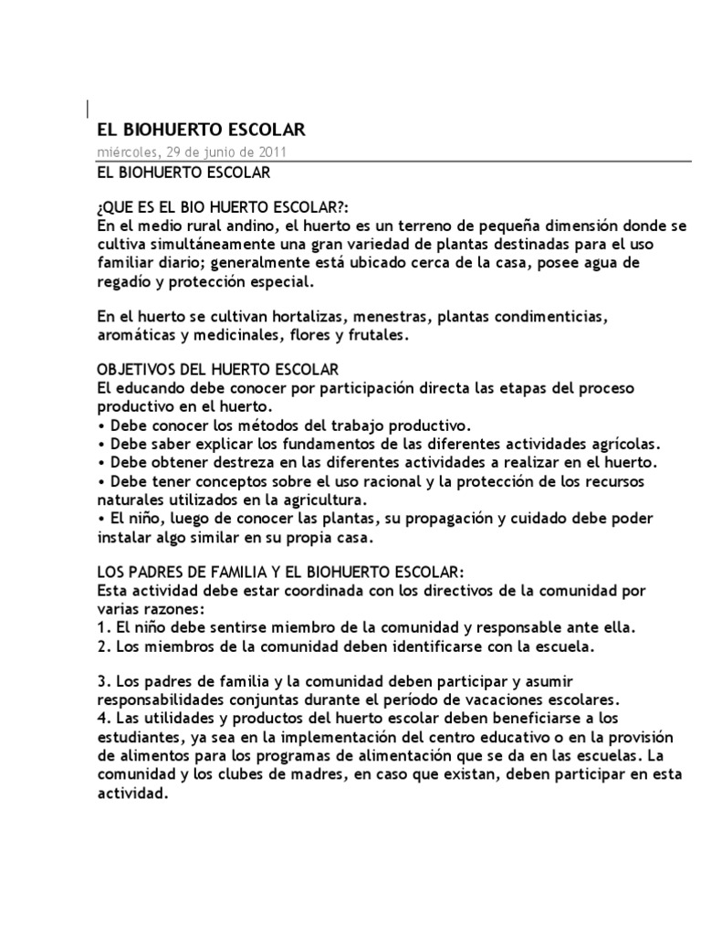 El Biohuerto Escolar | PDF | Fertilizante | Suelo