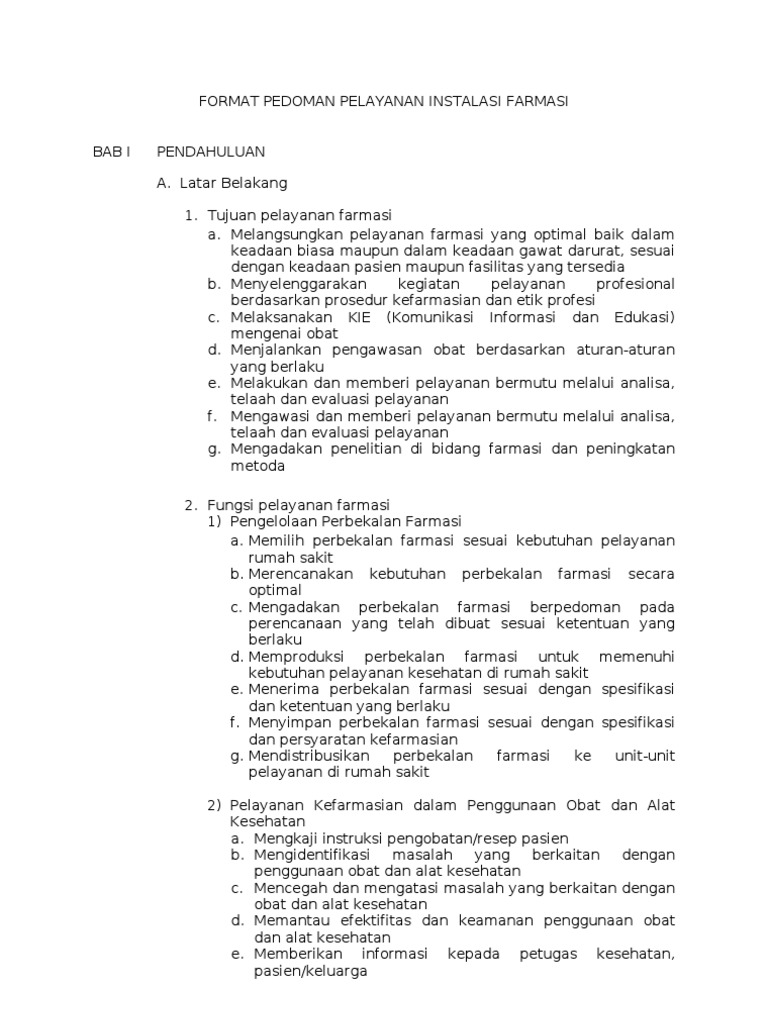 Format Pedoman Pelayanan Farmasi | PDF
