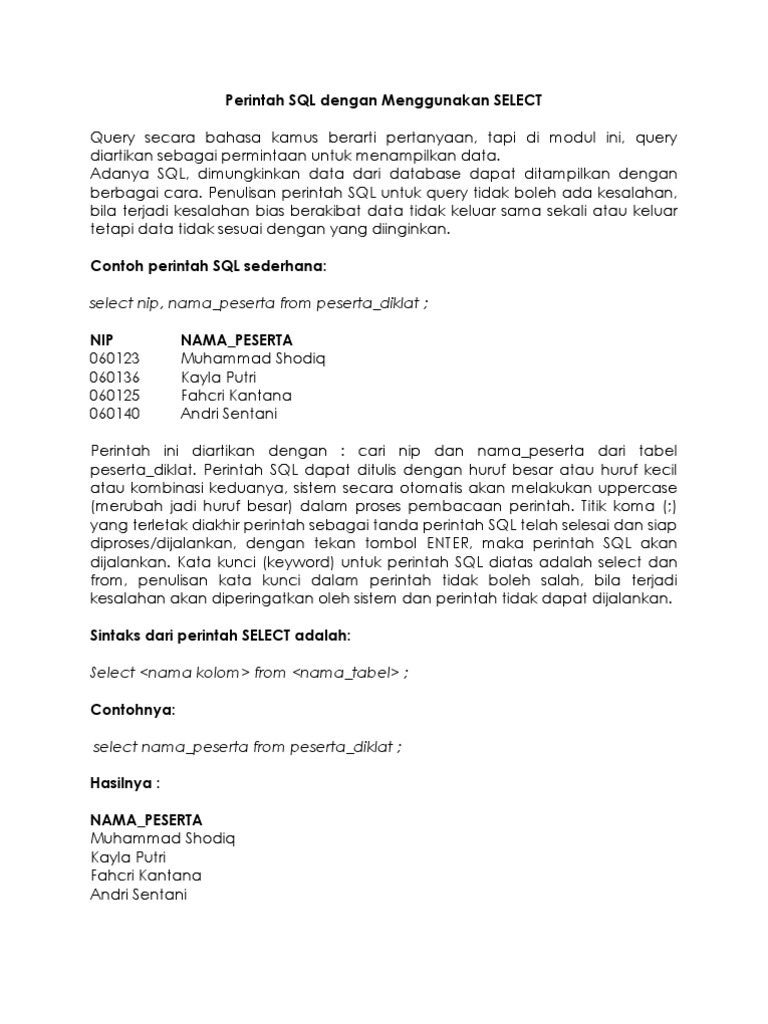 Perintah SQL Dengan Menggunakan Select | PDF