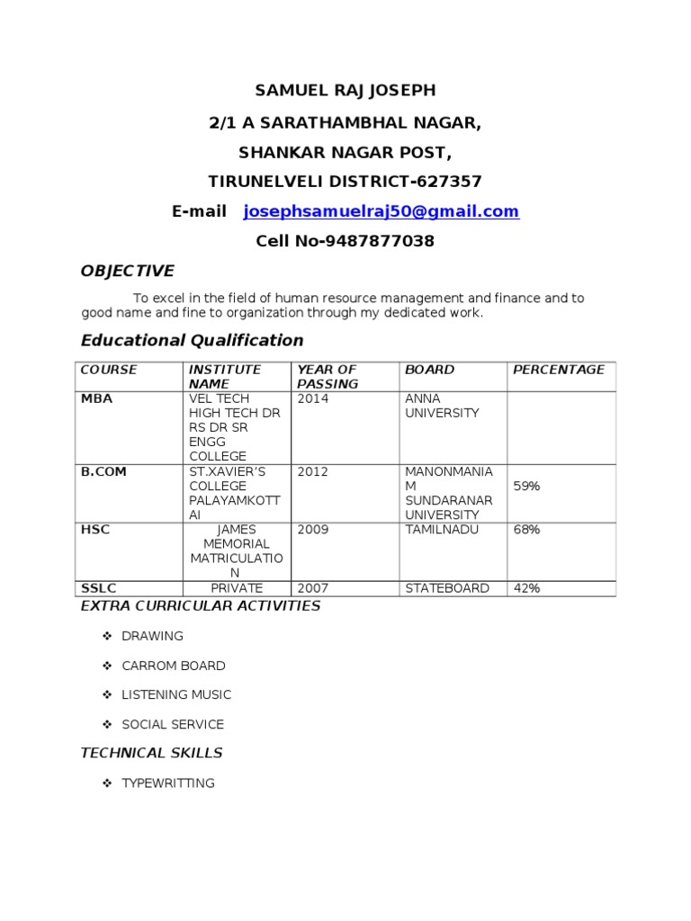 Samuel Raj Joseph Resume | PDF | Career & Growth | Sports & Recreation