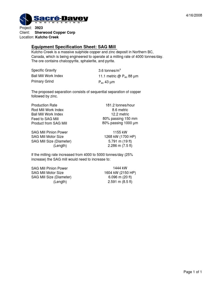 Sag Mill Sizing | PDF | Mill (Grinding) | Industrial Processes