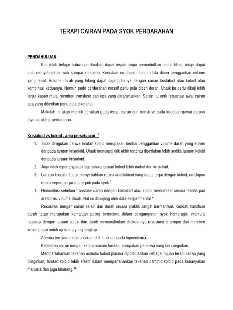 Terapi Cairan Pada Syok Perdarahan | PDF
