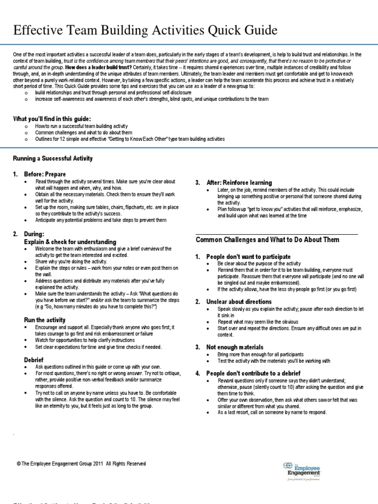Effective Team Building Activities Quick Guide Sample | PDF | Team ...