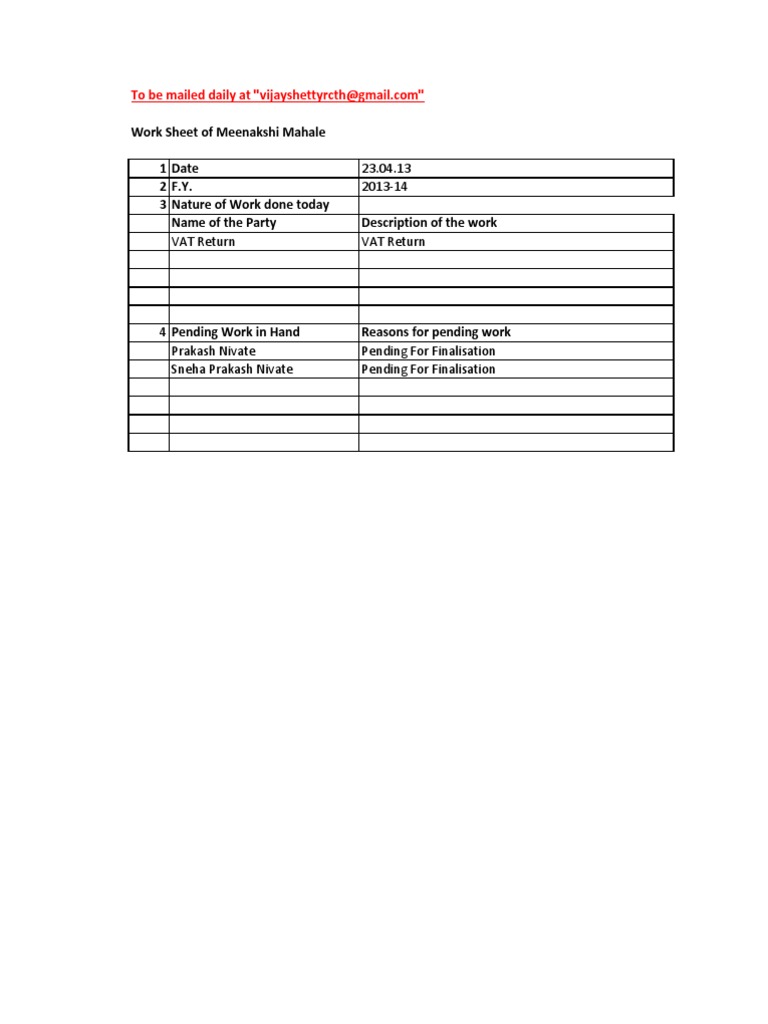 Work Sheet of Meenakshi Mahale 1 Date 2 F.Y. 3 Nature of Work Done ...