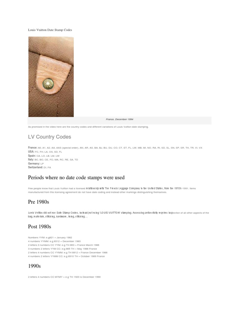 Louis Vuitton Date Stamp Codes | PDF | Clothing | Business