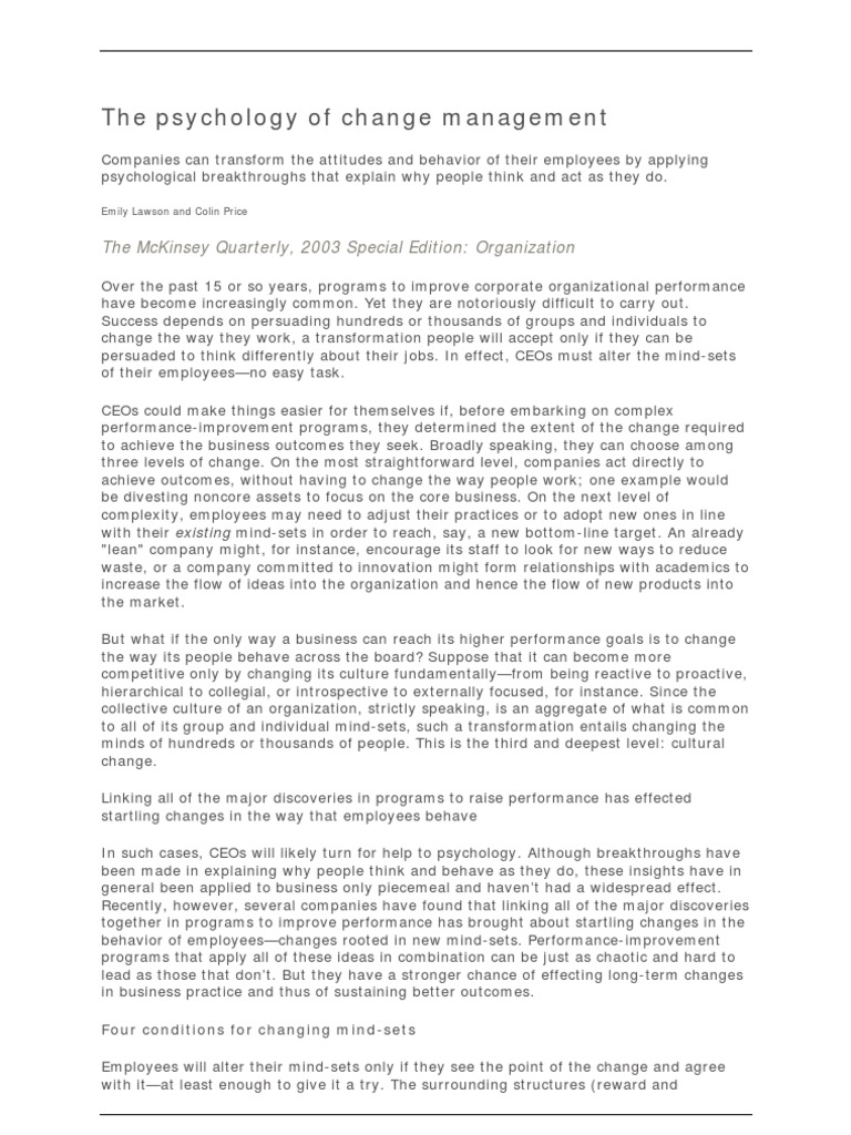 The Psychology of Change Management | PDF | Psychology | Leadership