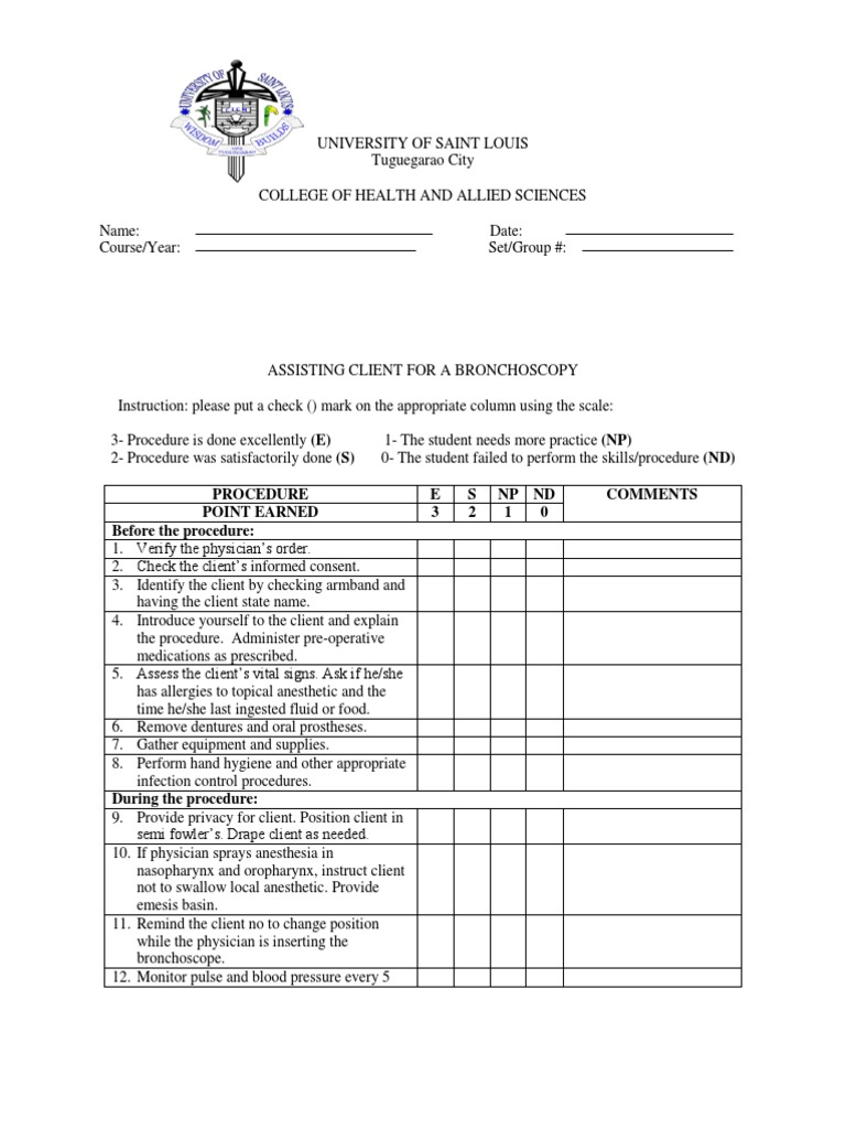 Bronchoscopy Assisting Checklist | PDF