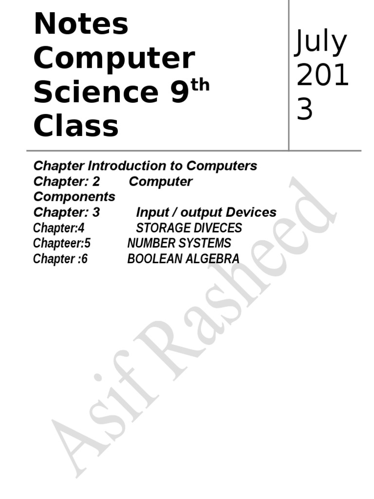 Notes On 9th Computer Science by Asif Rasheed | PDF | Computer Data ...