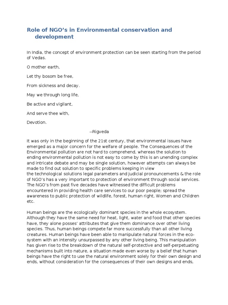Role of NGO in Protecting The Environment | PDF | Environmental ...