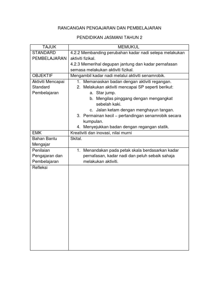 RPH PJ Tahun 2 | PDF