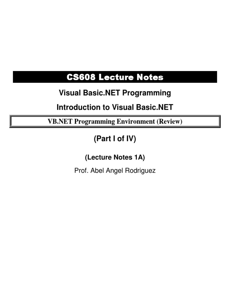 Downloads - CS608 - Lecture 1A - CS608VBNETIntro - Part I of IV | PDF ...