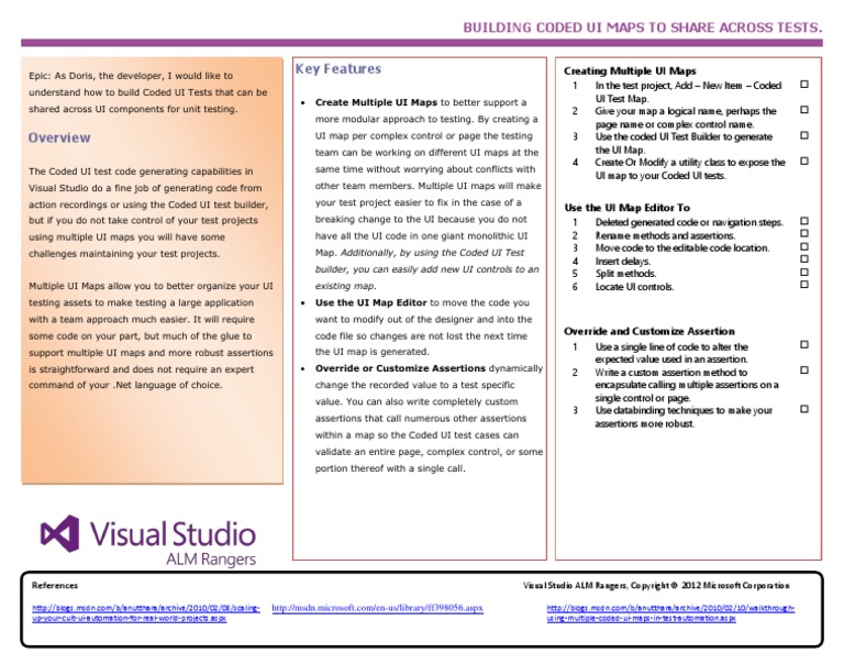 Coded UI Testing Cheat Sheet | PDF | Microsoft Visual Studio | Software ...