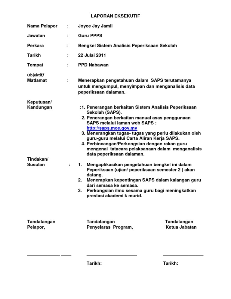Contoh Laporan Eksekutif Summary - Riset