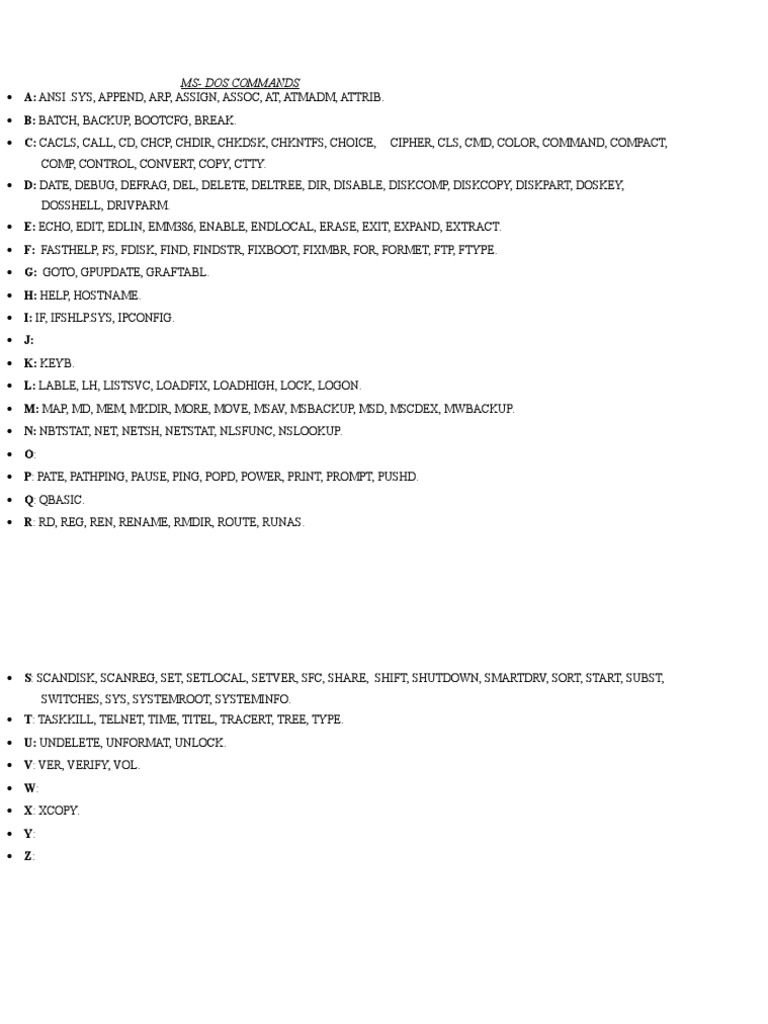 Comprehensive MS-DOS Commands List | PDF | Teaching Methods & Materials | Computers