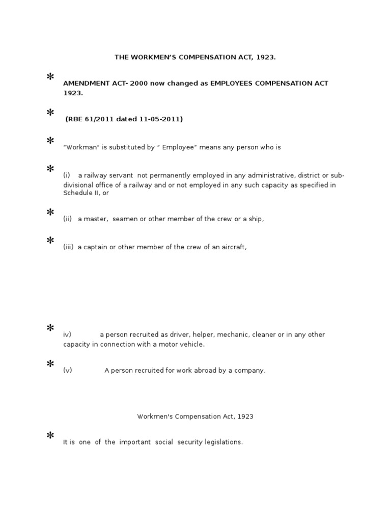 4.1 Workmen Compensation Act - Notes | PDF | Workers' Compensation ...