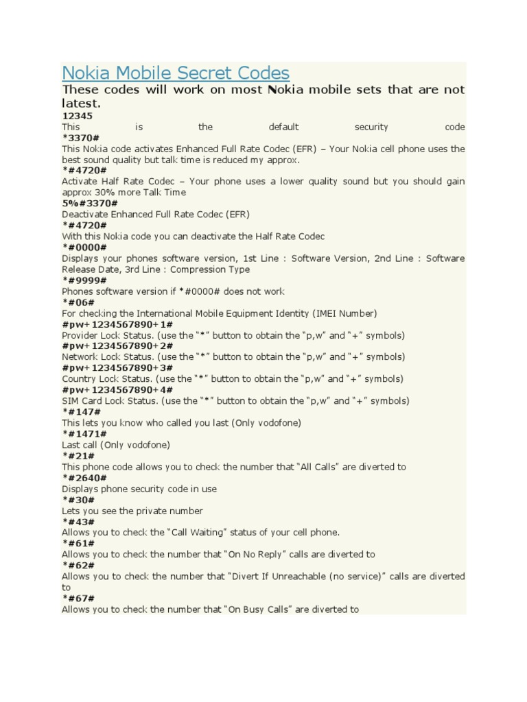 Nokia Mobile Secret Codes: These Codes Will Work On Most Nokia Mobile ...