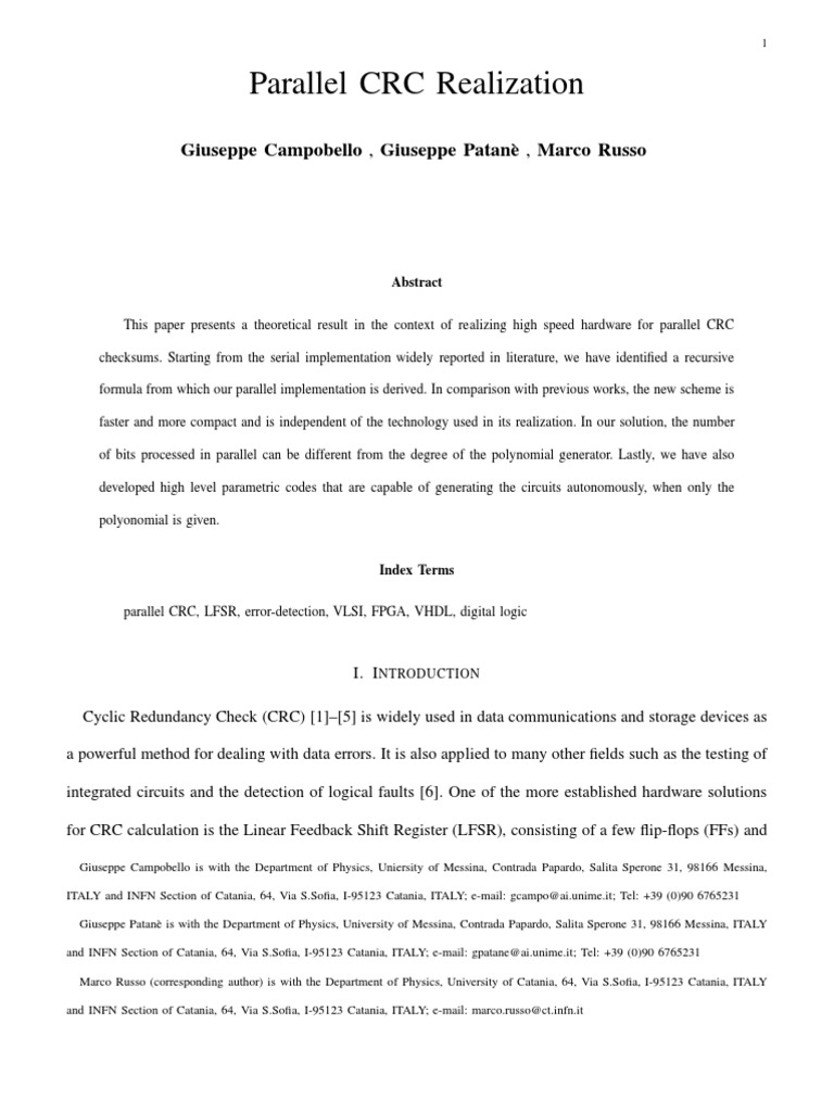 Parallel CRC Realization | PDF | Field Programmable Gate Array | Parallel Computing