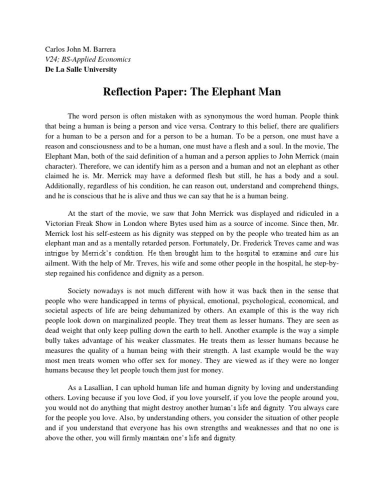Reflection Paper-The Elephant Man PDF | PDF | Metaphysics | Metaphysics ...