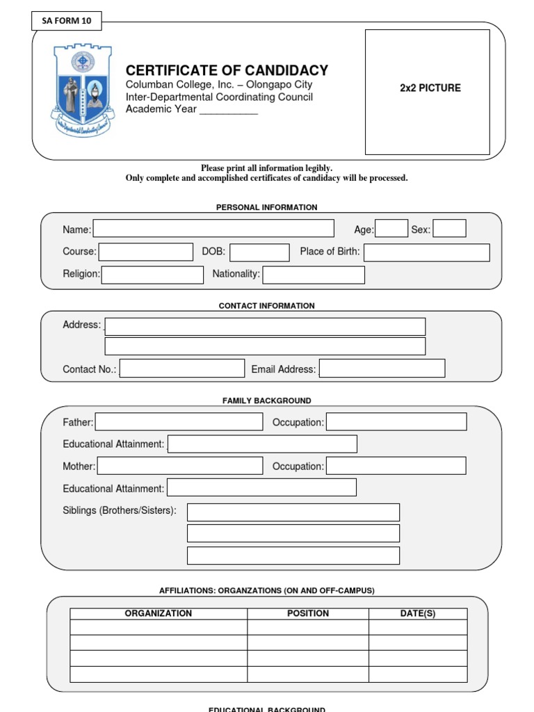 Certificate of Candidacy Template | PDF