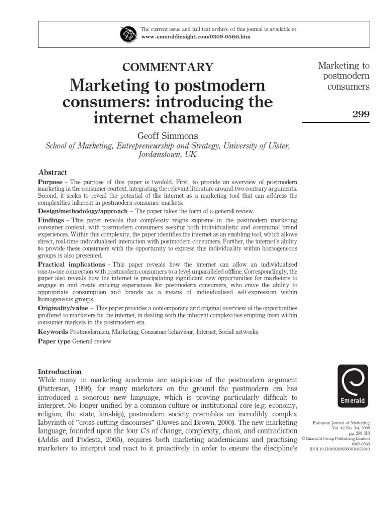 Marketing To Postmodern Consumers Introducing The Internet Chameleon ...