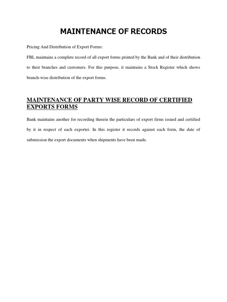 Maintenance of Records | PDF | Cheque | Clearing (Finance)