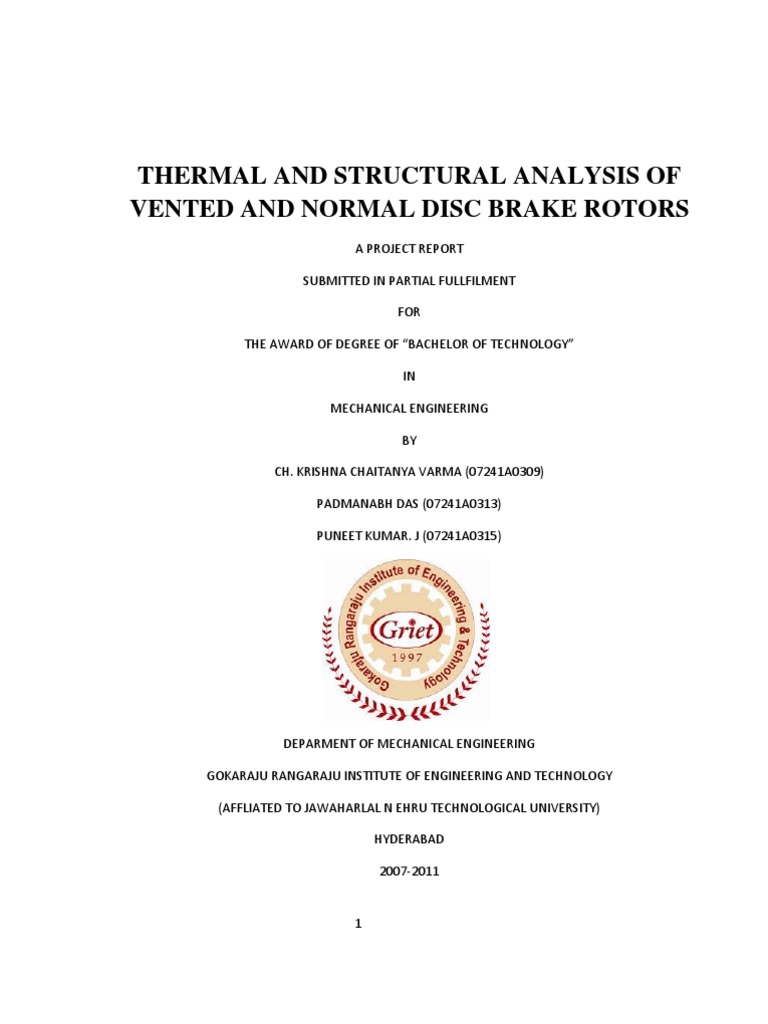 Thermal Analysis of Vented and Normal Disc Brake Rotors | PDF | Computers | Technology & Engineering