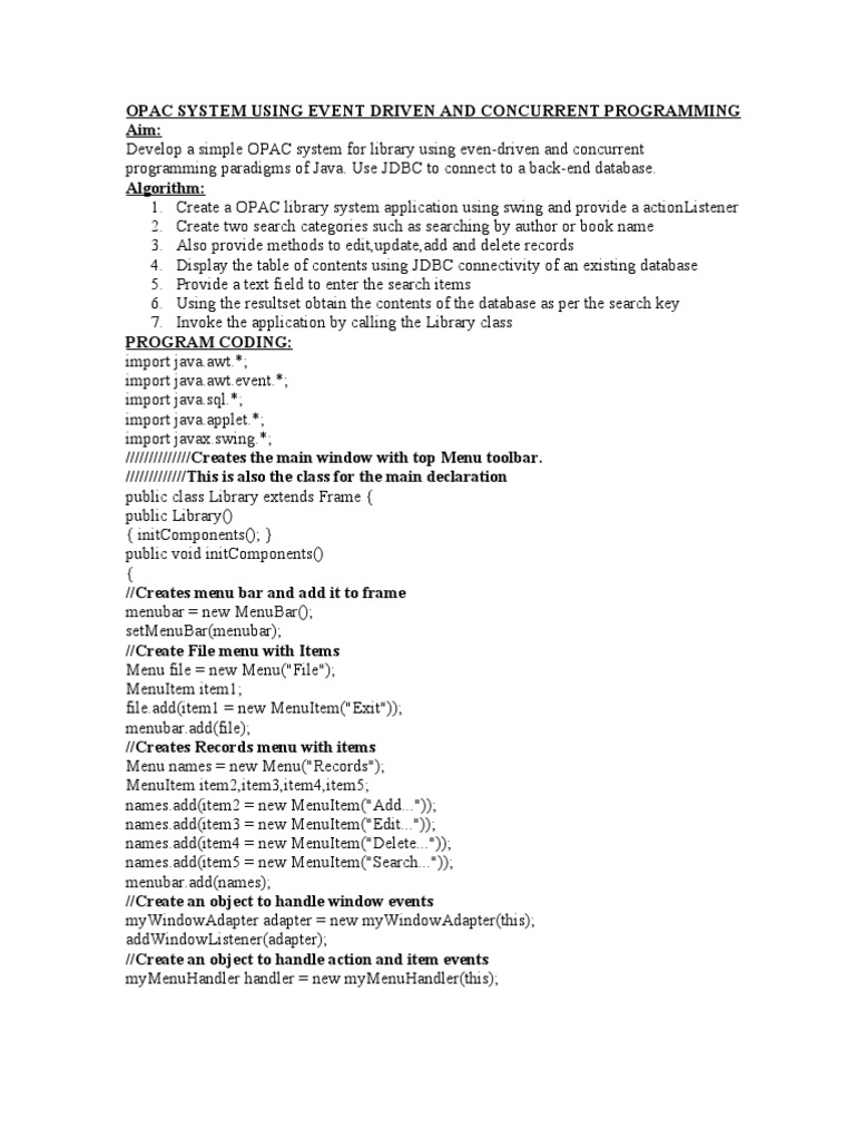 Opac System Using Event Driven and Concurrent Programming | PDF | Sql ...