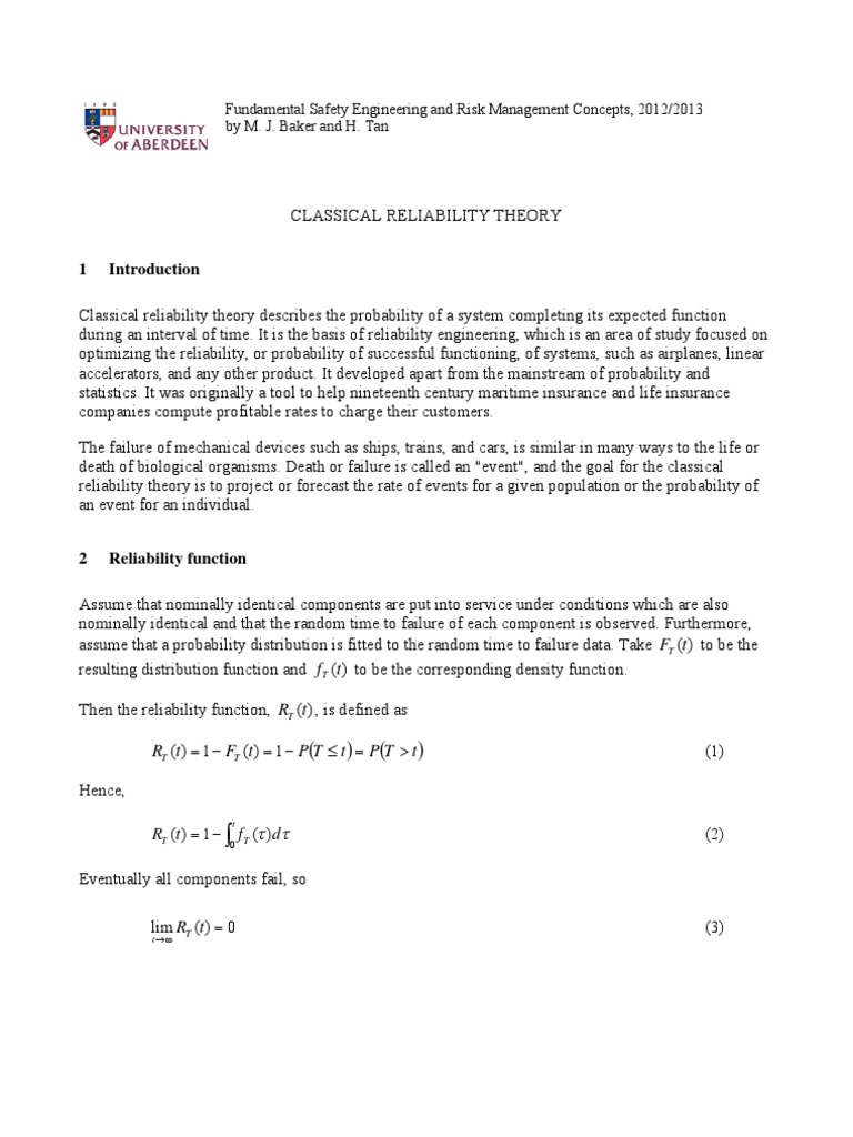 Note7 - Reliability - Theory - Revised | PDF | Reliability Engineering | Applied Mathematics