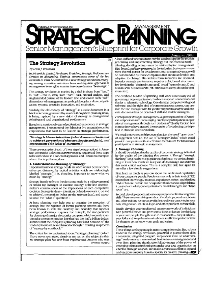 The Strategy Revolution (Strategic Planning Management, 1984) | PDF ...