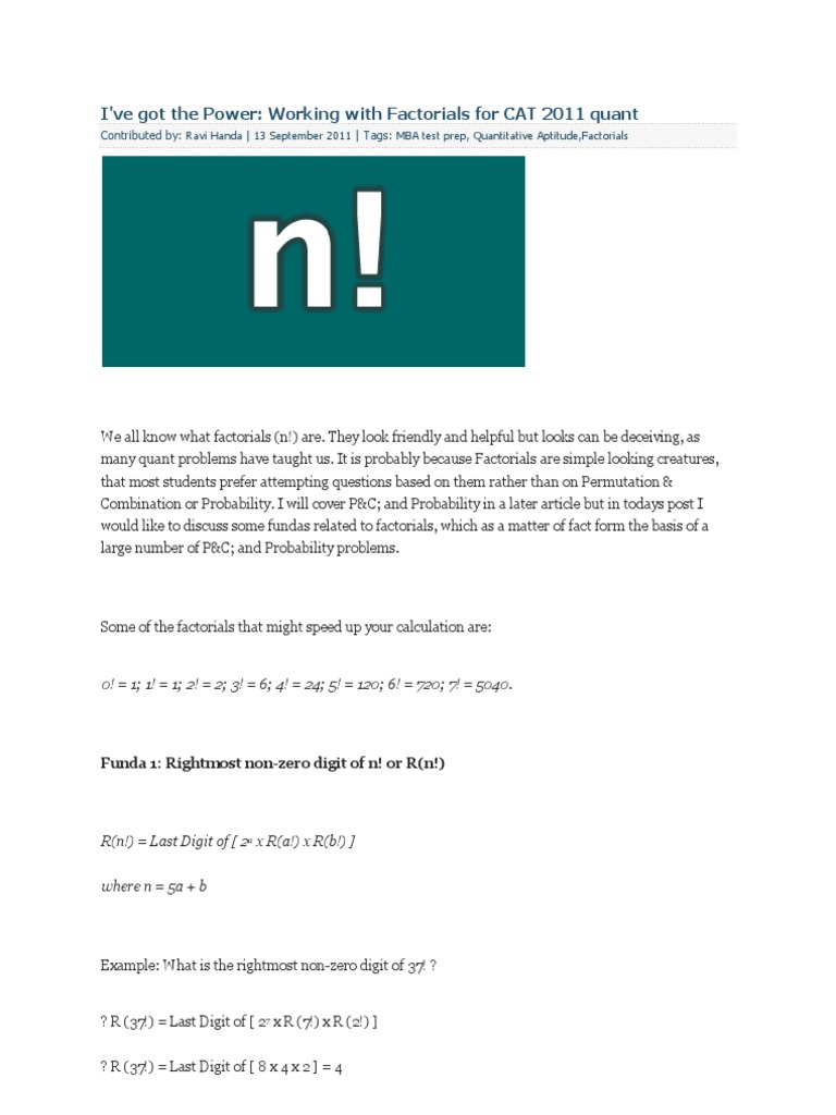 I've Got The Power: Working With Factorials For CAT 2011 Quant | PDF ...