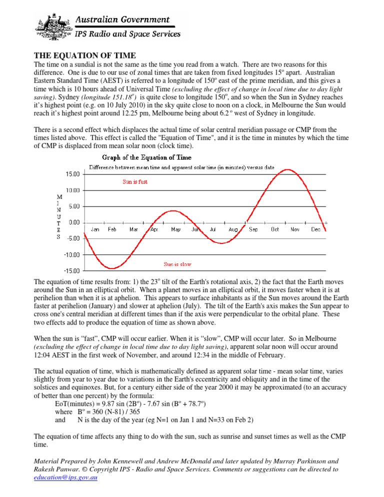 Equation of Time | PDF | Longitude | Apsis