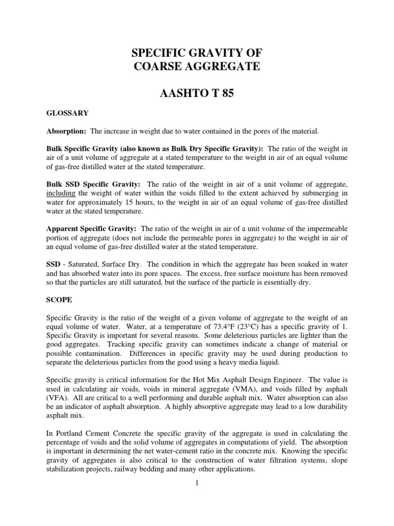 Specific Gravity of Coarse Aggregate | PDF | Porosity | Construction ...