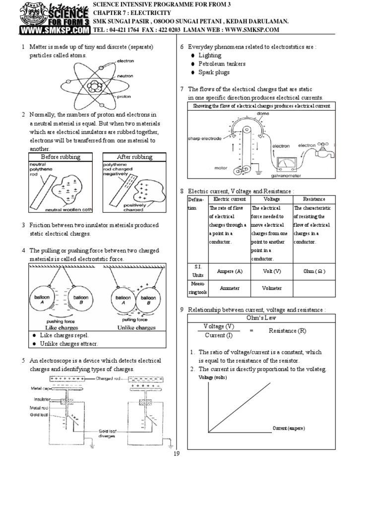 F3 Chapter 7 - Electricity (Nota) | PDF | Electric Current | Electric Charge