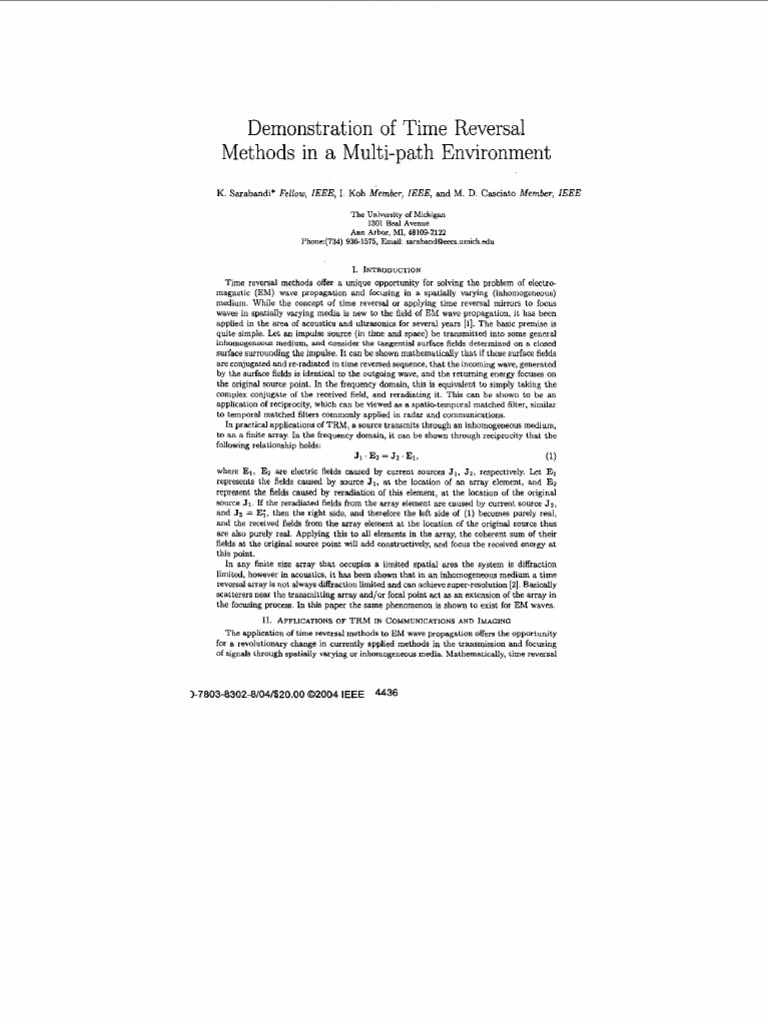 Demonstration of Time Reversal Methods in Multipath Environment - 00117581 | PDF | Wireless ...