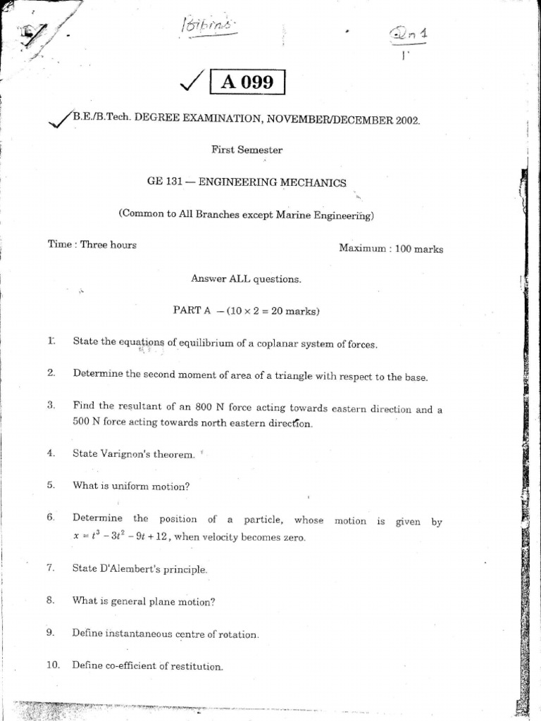 Engineering Mechanics Question Bank | PDF | Rotation Around A Fixed ...