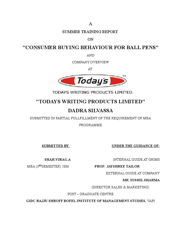 Final Project Report On Consumer Buying Behaviour Ball Pens | PDF ...