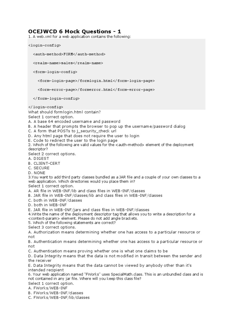 OCEJWCD 6 Mock Questions | PDF | Java Server Pages | Java Servlet