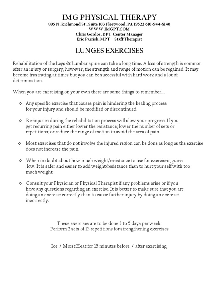 Lunges Exercises | PDF | Physical Therapy | Foot