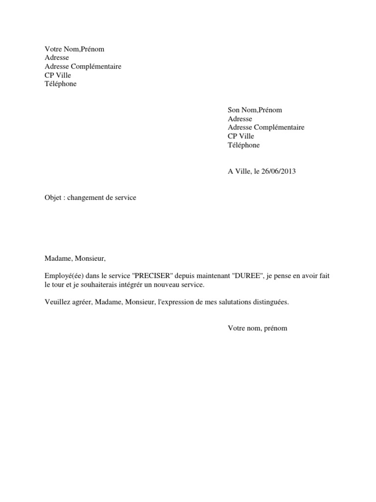 Demande Changement de Service | PDF