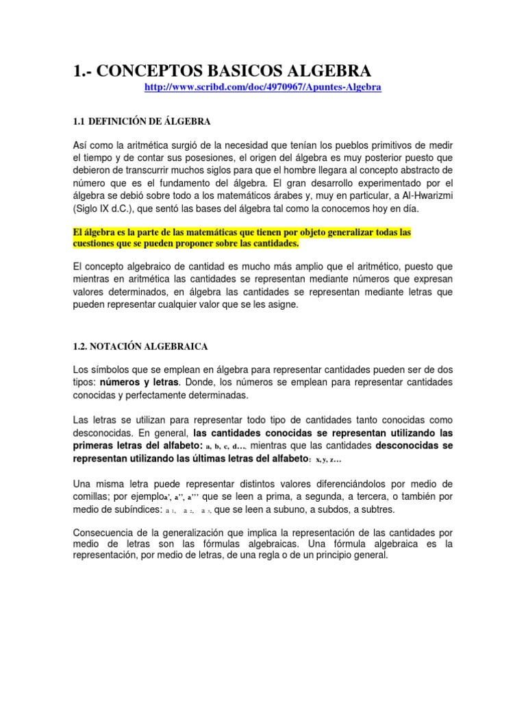 Conceptos Basicos Algebra | PDF | Álgebra | Multiplicación