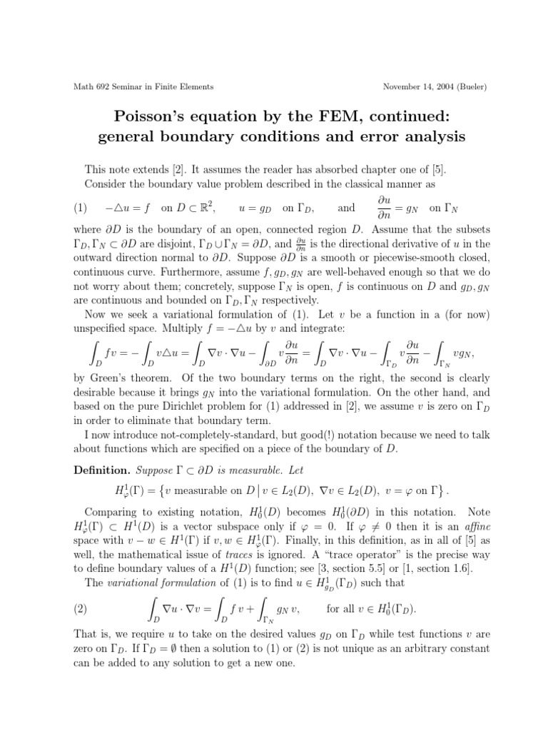Poissons Equation By The Fem Continued General Boundary Conditions