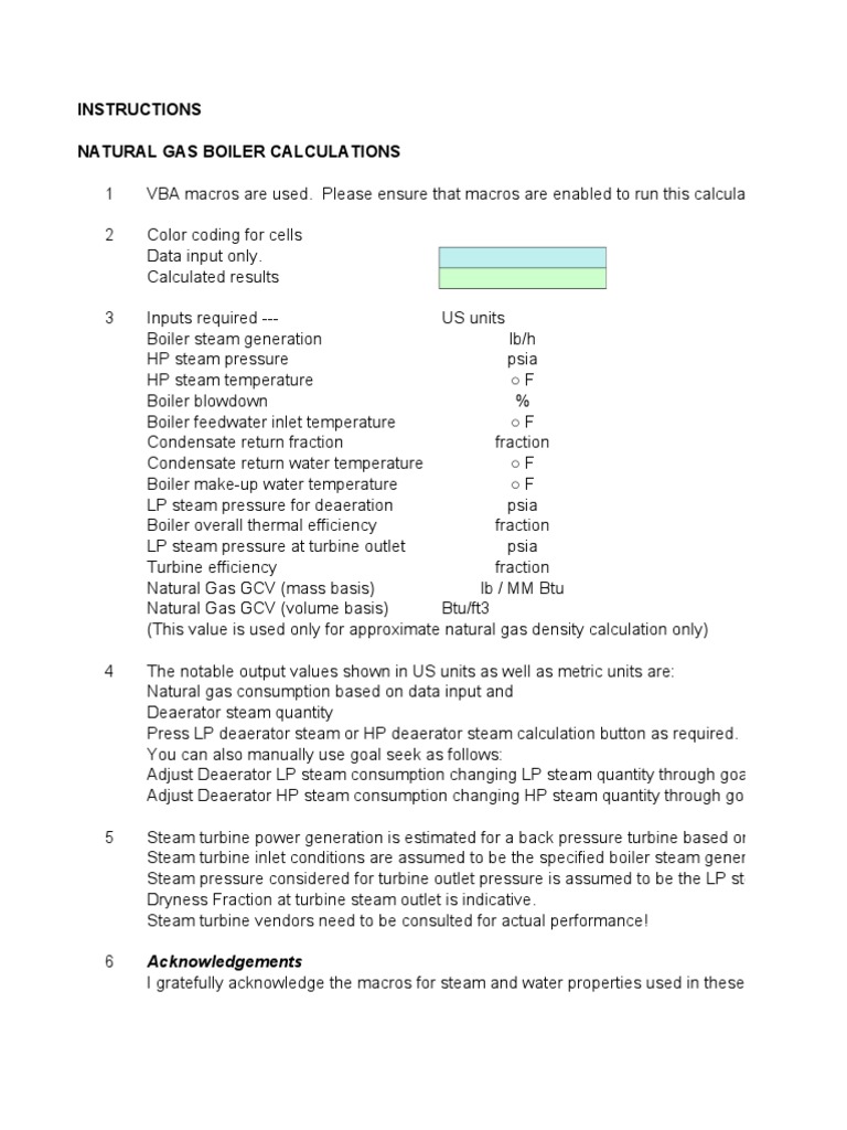 NATURAL GAS BOILER CALCULATIONS INSTRUCTIONS | PDF | Enthalpy | Boiler