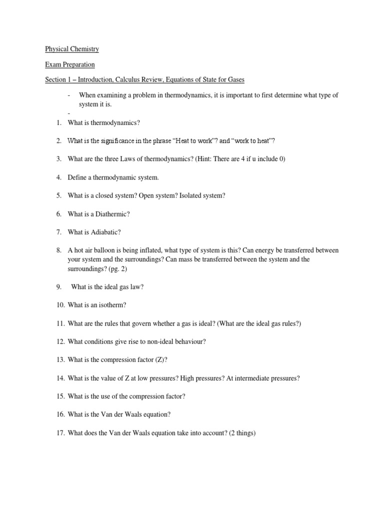 Physical Chemistry Exam Prep | PDF | Gases | Heat