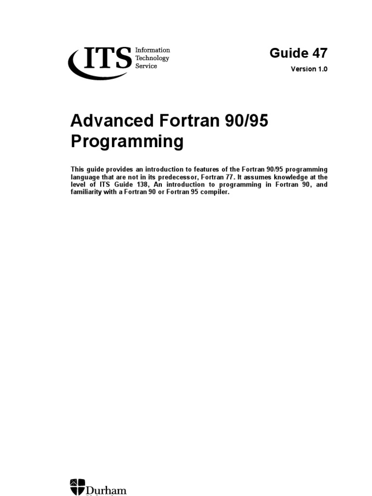 Advanced Fortran Programming Durham University Pdf Subroutine Parameter Computer Programming