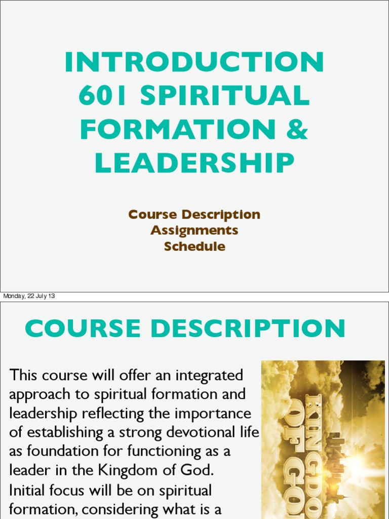 601 Spiritual Formation & Leadership: Course Description Assignments ...