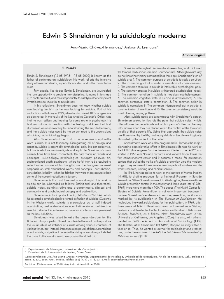 Edwin S Shneidman | PDF | Suicide | Science