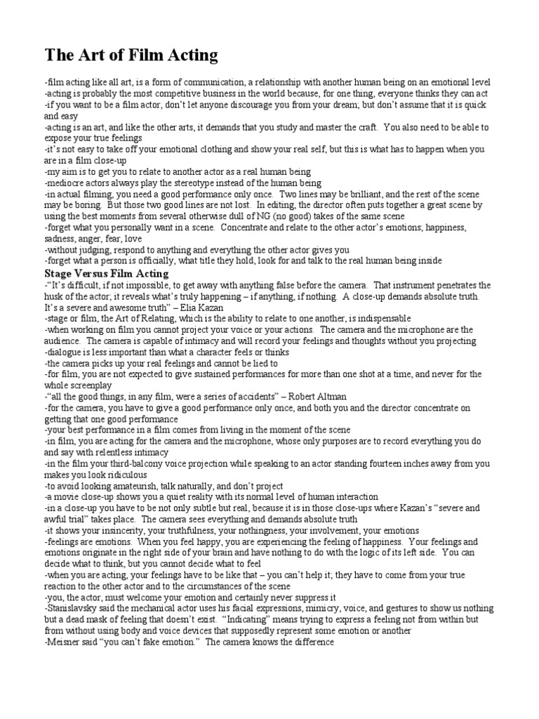 The Art of Film Acting | PDF | Feeling | Emotions