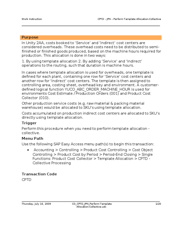 SAP Template Allocation Guide | PDF | Database Transaction | Subroutine
