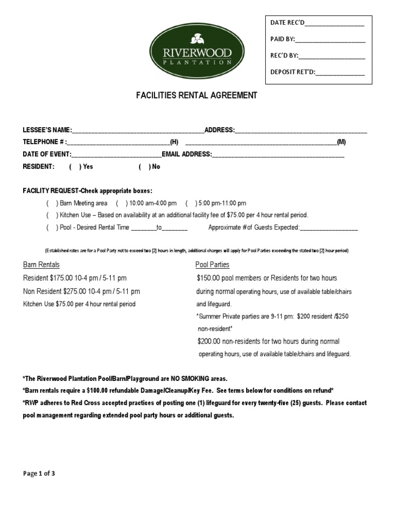 Facilities Rental Agreement | PDF | Lease | Fee